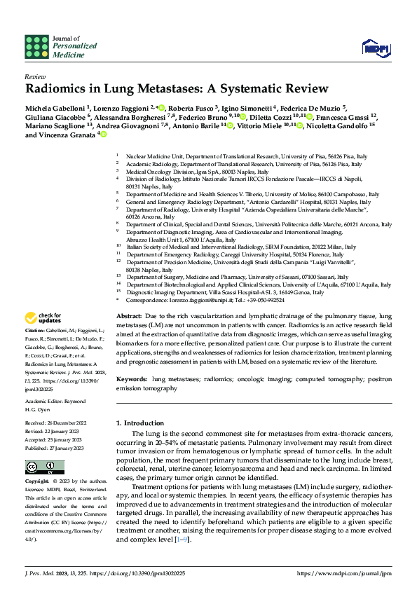(PDF) Radiomics in Lung Metastases: A Systematic Review