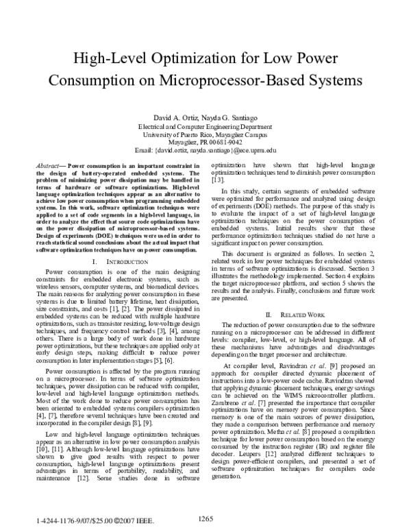(PDF) High-level optimization for low power consumption on ...