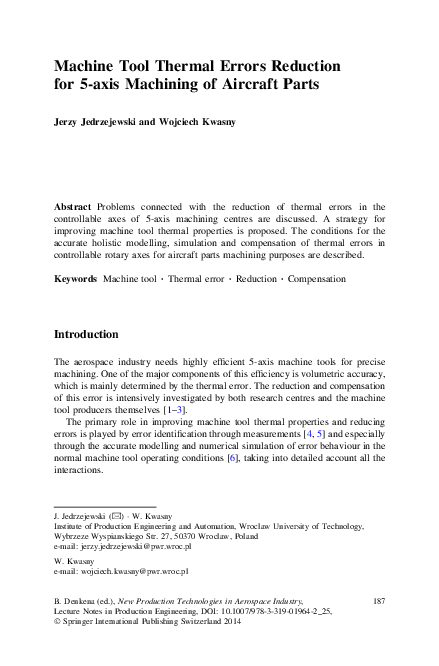 (PDF) Machine Tool Thermal Errors Reduction for 5-axis Machining of Aircraft Parts