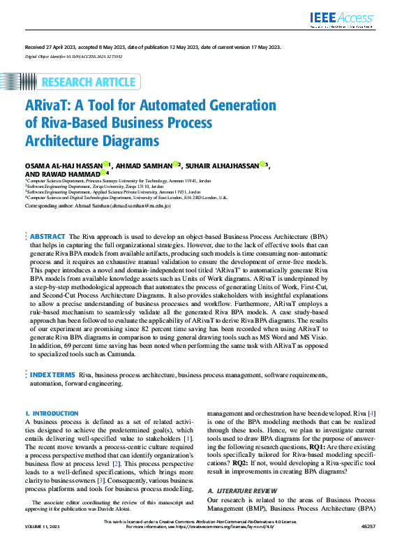 (PDF) ARivaT: A Tool for Automated Generation of Riva-Based Business Process Architecture Diagrams
