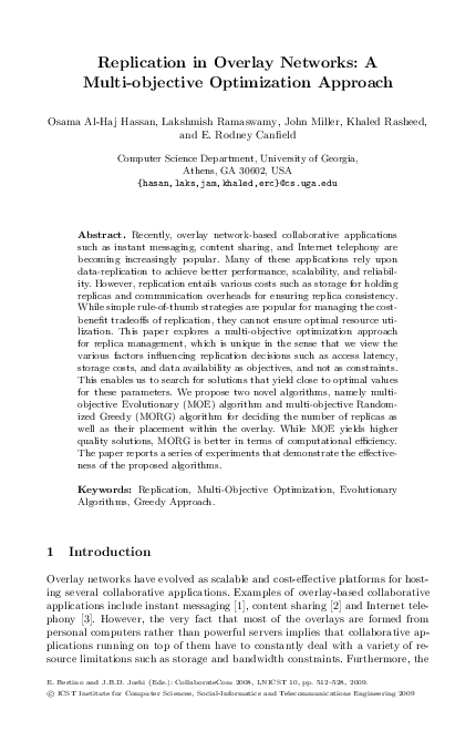 (PDF) Replication in Overlay Networks: A Multi-objective Optimization Approach