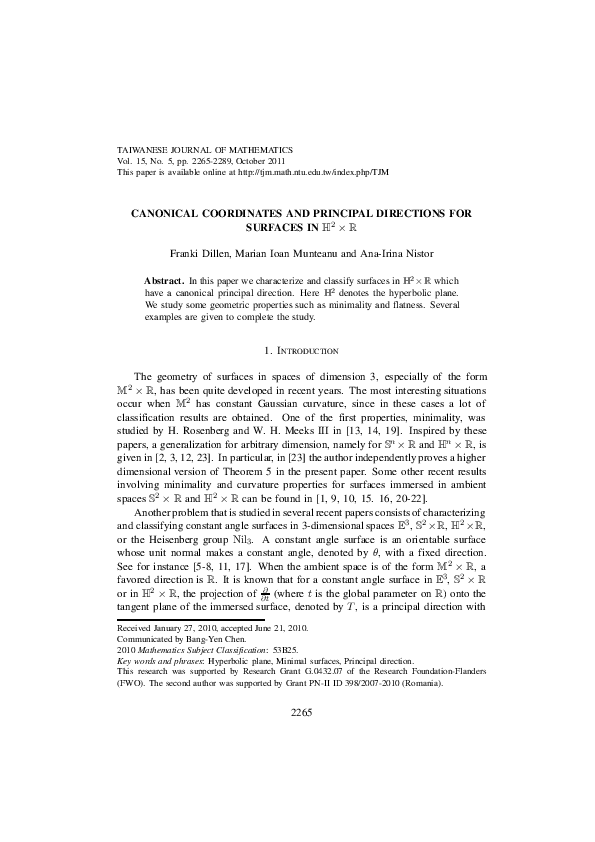 (PDF) CANONICAL COORDINATES AND PRINCIPAL DIRECTIONS FOR SURFACES IN ...