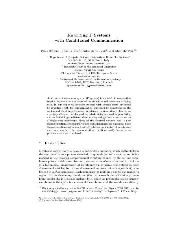 (PDF) Rewriting P Systems with Conditional Communication
