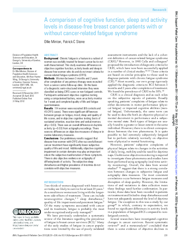 (PDF) A comparison of cognitive function, sleep and activity levels in ...