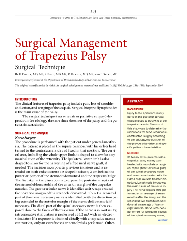 (PDF) Surgical Management of Trapezius Palsy