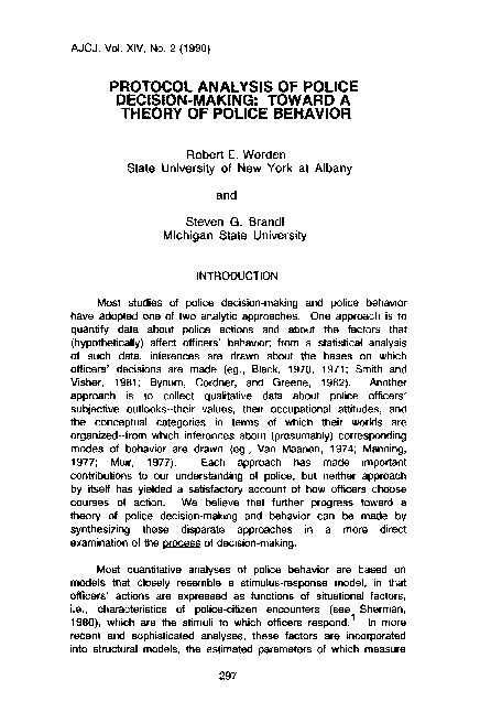 (PDF) Protocol analysis of police decision-making: Toward a theory of ...