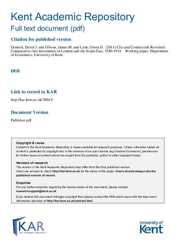(PDF) City and Countryside Revisited. Comparative rent movements in ...