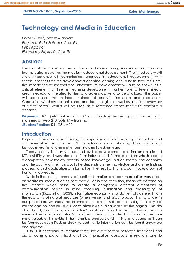 (PDF) Technology and Media in Education