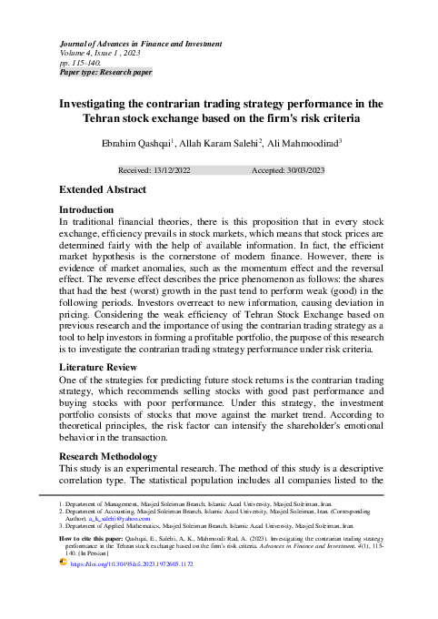 (PDF) Investigating the contrarian trading strategy performance in the ...