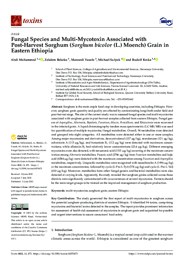 (PDF) Fungal Species and Multi-Mycotoxin Associated with Post-Harvest Sorghum (Sorghum bicolor ...