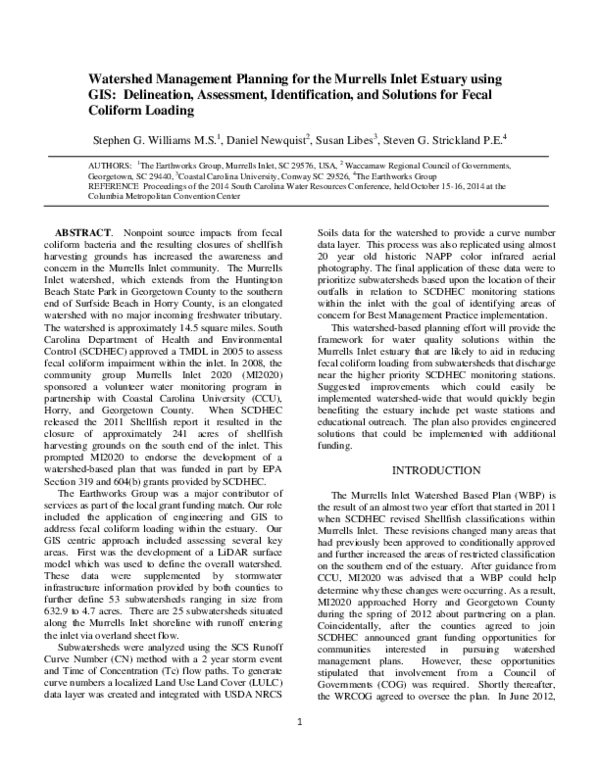 (PDF) Watershed Management Planning for the Murrells Inlet Estuary using GIS: Delineation ...
