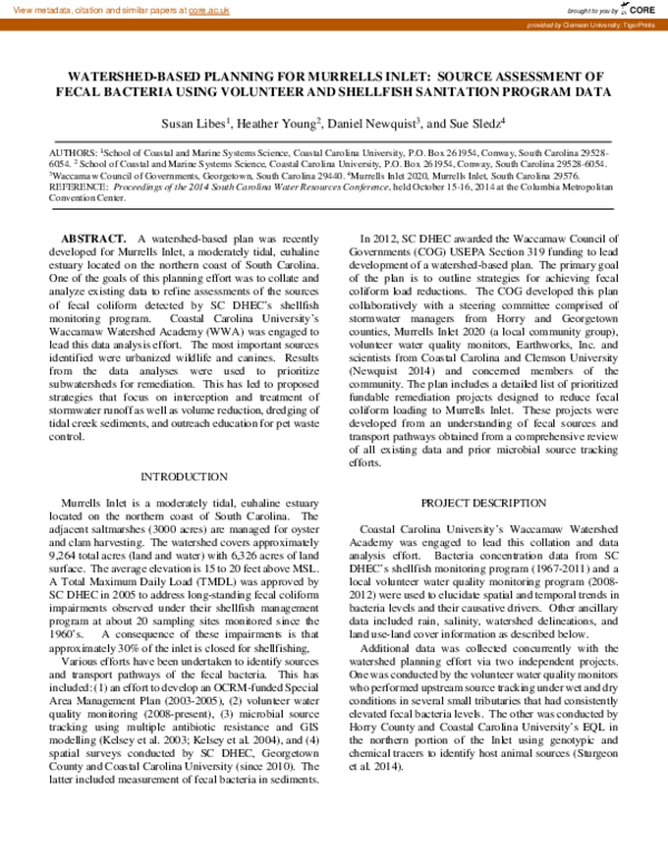 (PDF) Watershed-Based Planning for Murrells Inlet: Source Assessment of ...