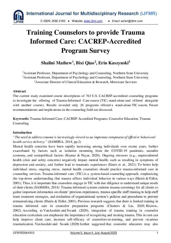 (PDF) Training Counselors to provide Trauma Informed Care: CACREP ...