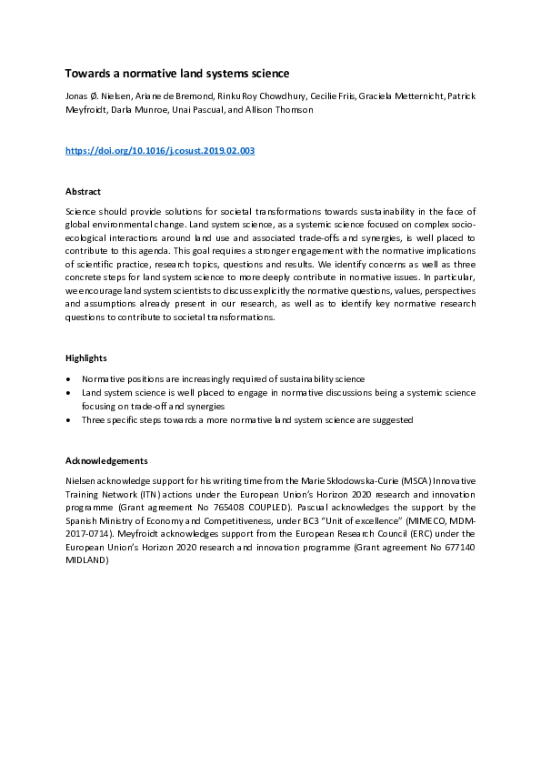 (PDF) Toward a normative land systems science