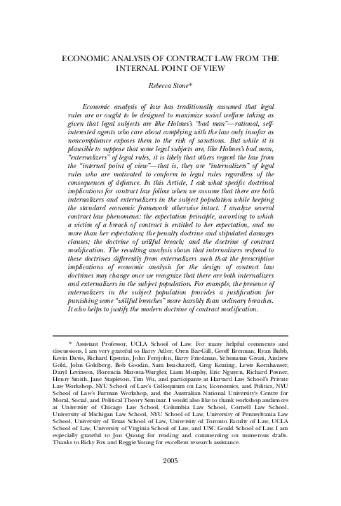 (PDF) Economic Analysis of Contract Law from the Internal Point of View