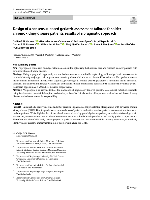 (PDF) Design of a consensus-based geriatric assessment tailored for older chronic kidney disease ...