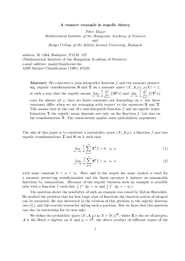 A counter – example in ergodic theory