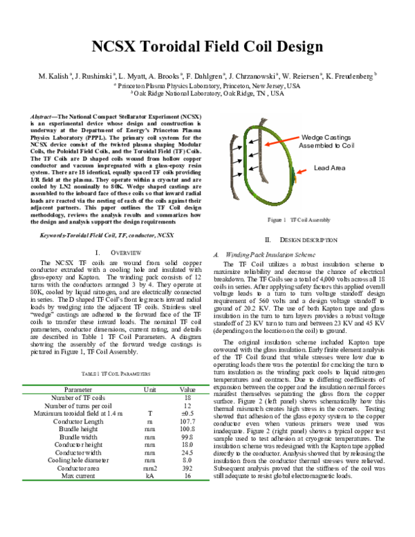 (PDF) NCSX Toroidal Field Coil Design