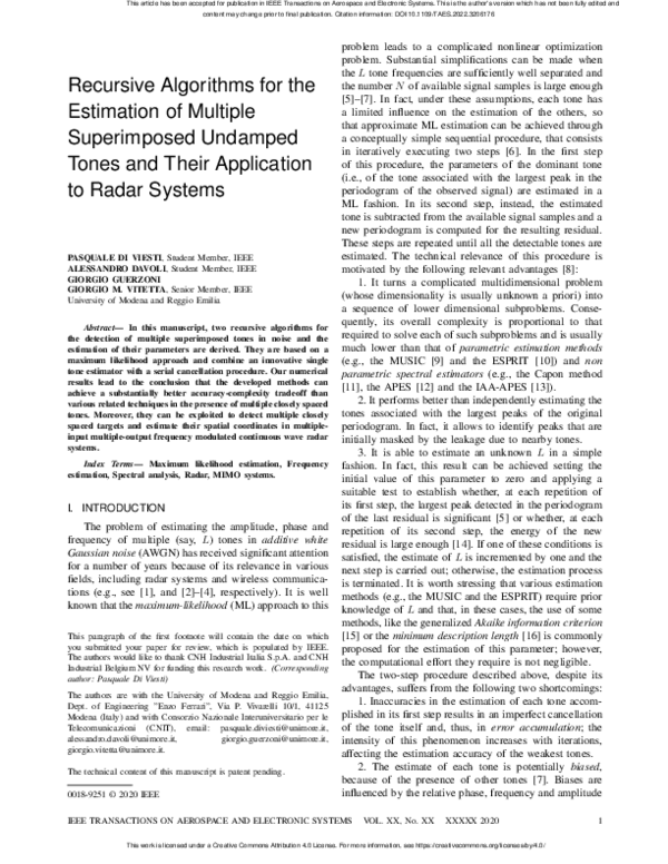 (PDF) Recursive Algorithms for the Estimation of Multiple Superimposed Undamped Tones and Their ...