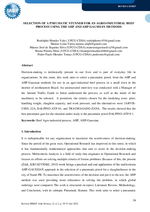 (PDF) Selection of a Pneumatic Stunner for an Agro-Industrial Beef Process Using the Ahp and Ahp ...