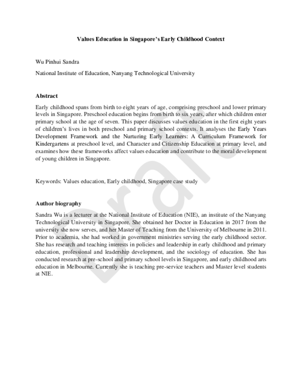 (PDF) Values Education in Singapore's Early Childhood Context