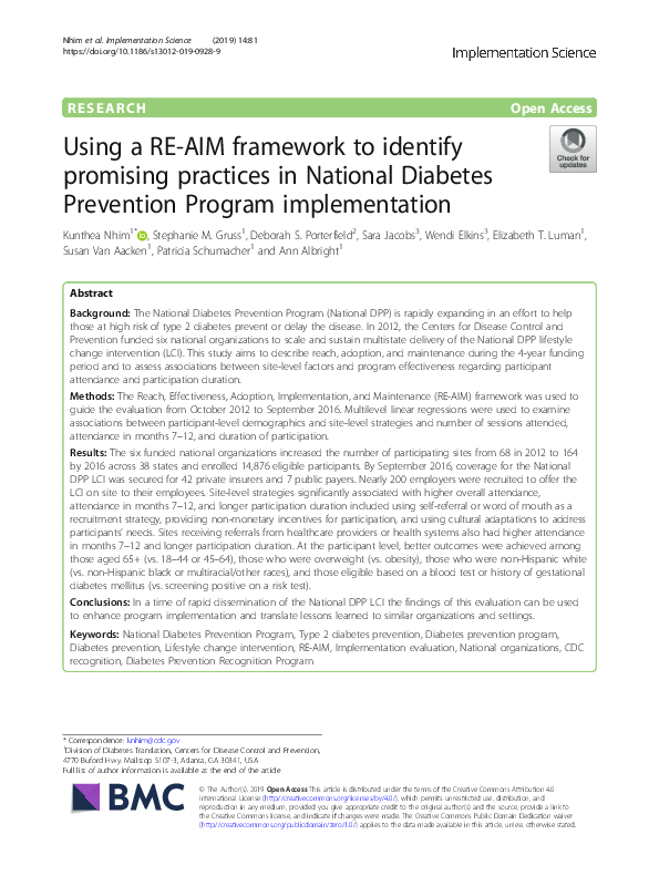 Pdf Using A Re Aim Framework To Identify Promising Practices In