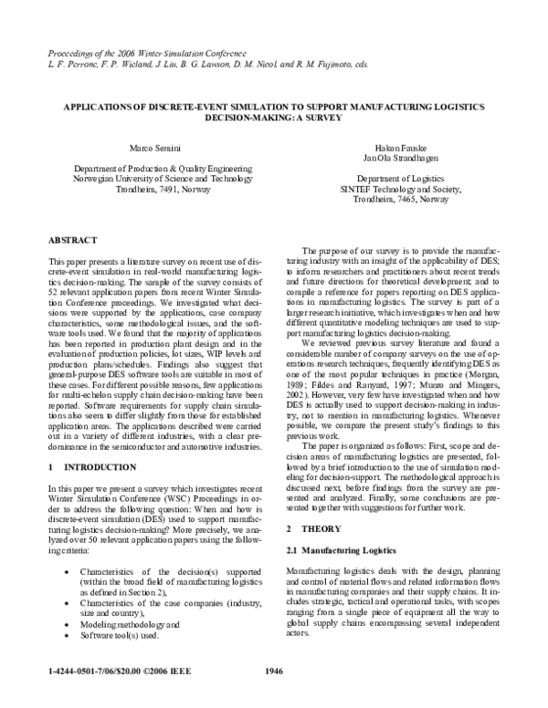 (PDF) Applications of Discrete-Event Simulation to Support Manufacturing Logistics Decision ...