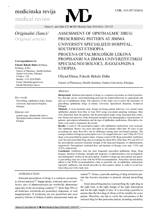 (PDF) Assessment of Ophthalmic Drug Prescribing Pattern at Jimma ...