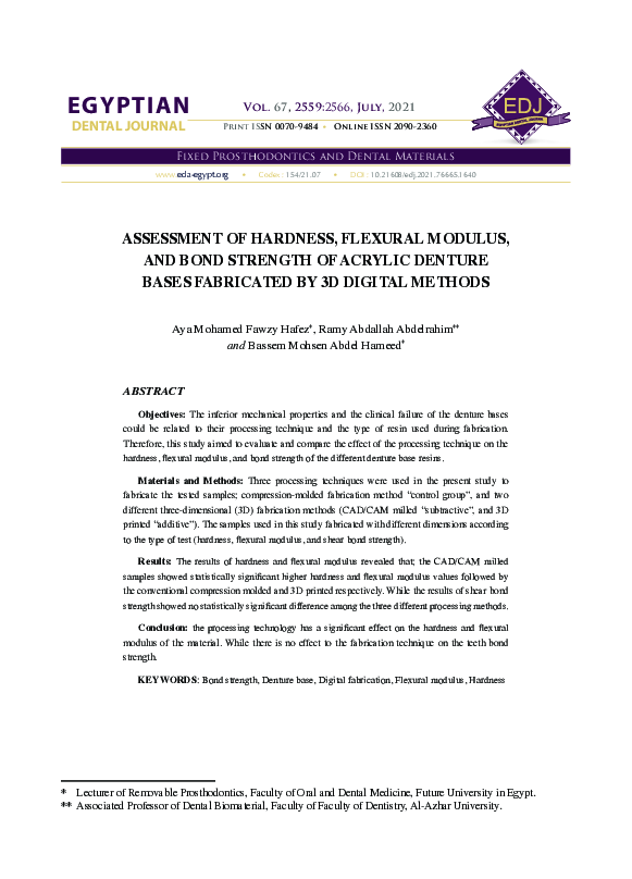 (PDF) Assessment of Hardness, Flexural Modulus, and Bond Strength of ...