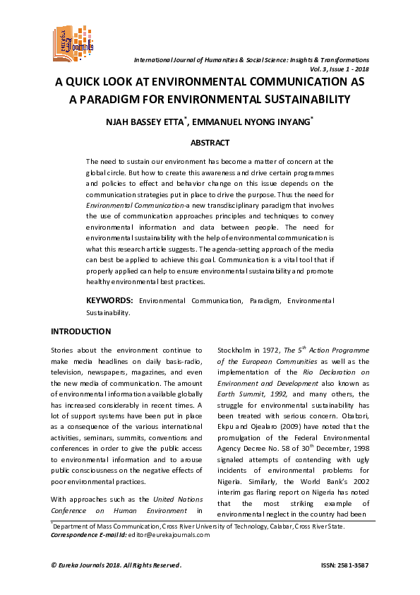 (PDF) A Quick Look at Environmental Communication as a Paradigm for ...