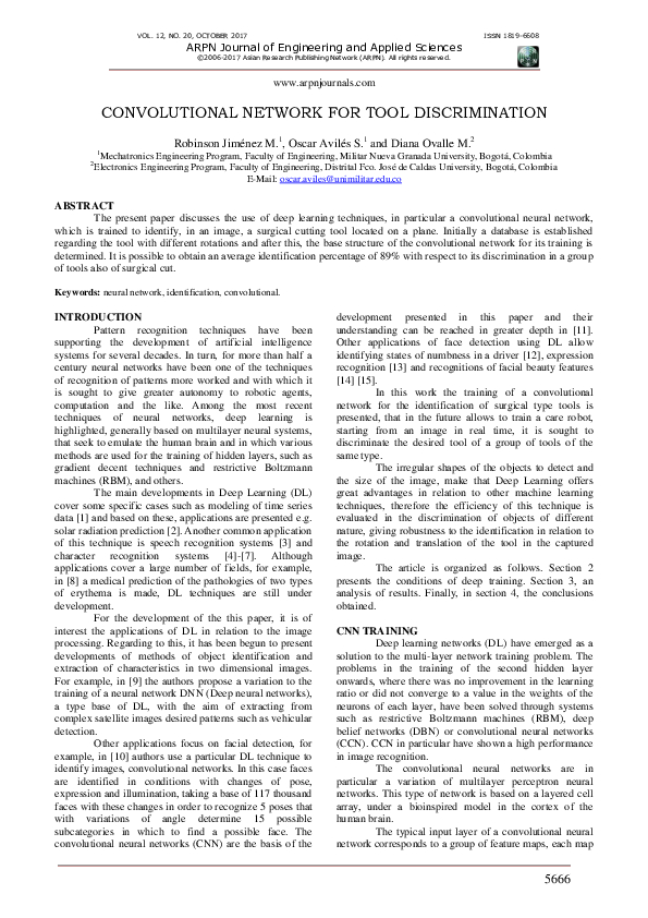 (PDF) Convolutional Network for Tool Discrimination