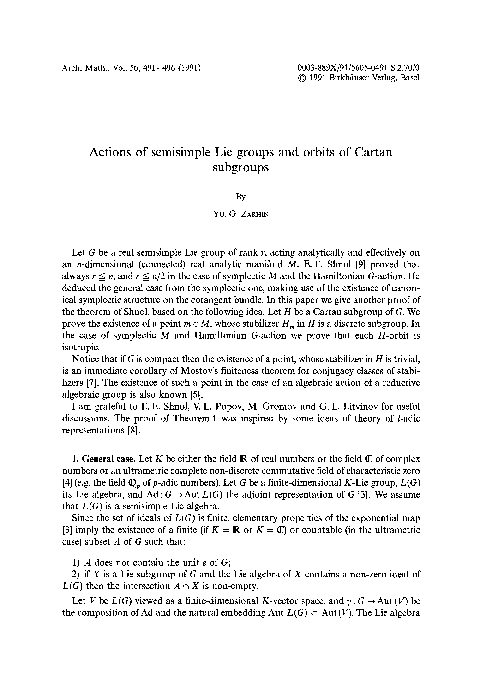 (PDF) Actions of semisimple Lie groups and orbits of Cartan subgroups
