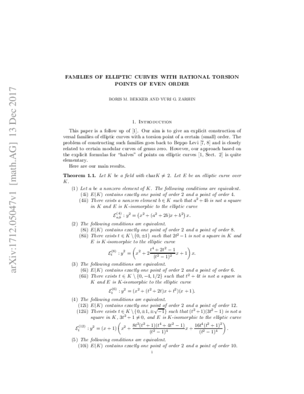 (PDF) Families of elliptic curves with rational torsion points of even order