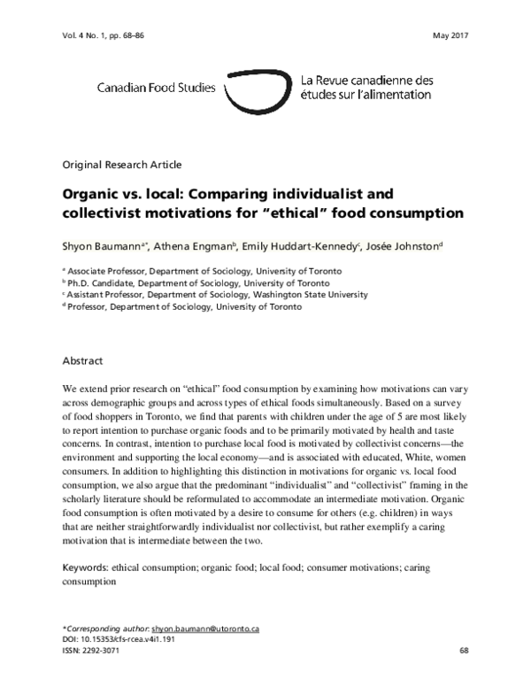 (PDF) Organic vs. Local: Comparing individualist and collectivist ...