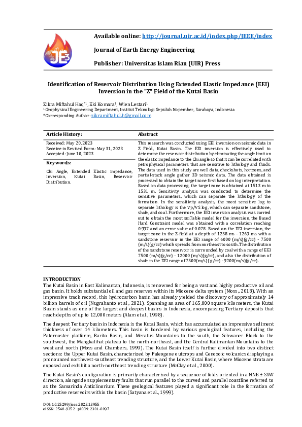 (PDF) Identification of Reservoir Distribution Using Extended Elastic ...