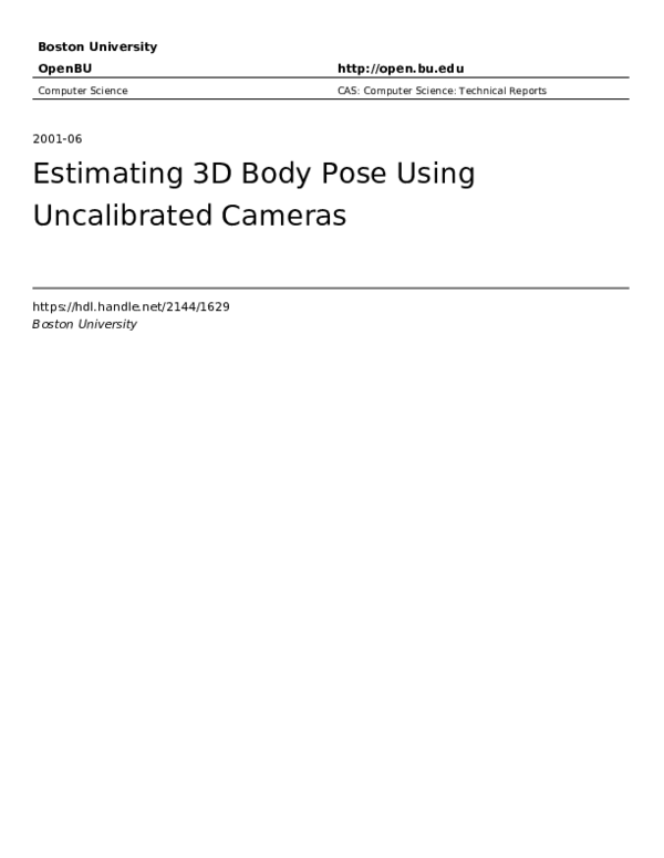 (PDF) Estimating 3D body pose using uncalibrated cameras