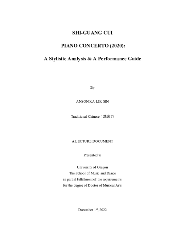 (PDF) SHI-GUANG CUI PIANO CONCERTO (2020): A Stylistic Analysis & A ...