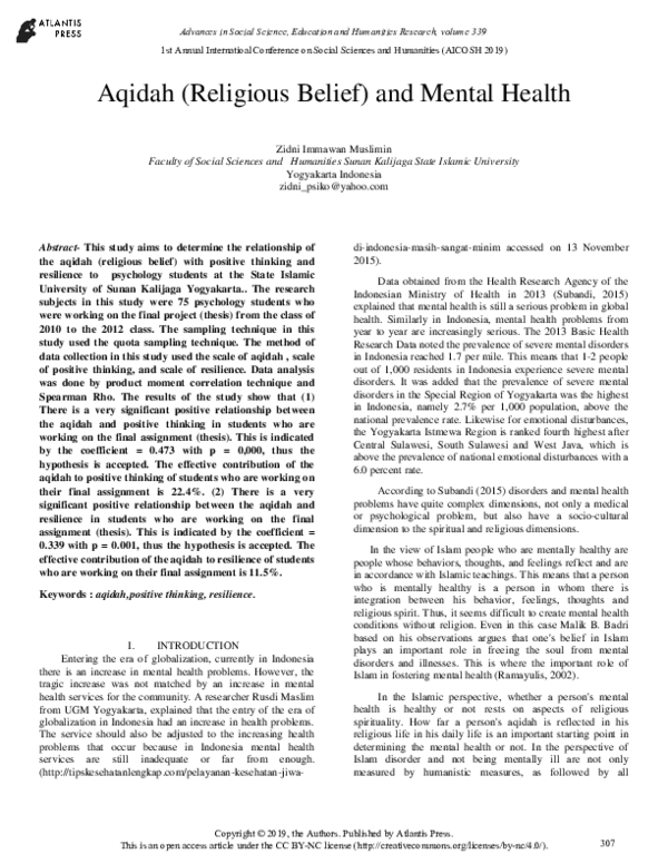 (PDF) Aqidah (Religious Belief) and Mental Health