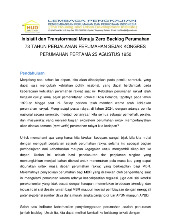 (PDF) Inisiatif dan Transformasi Menuju Zero Backlog Perumahan