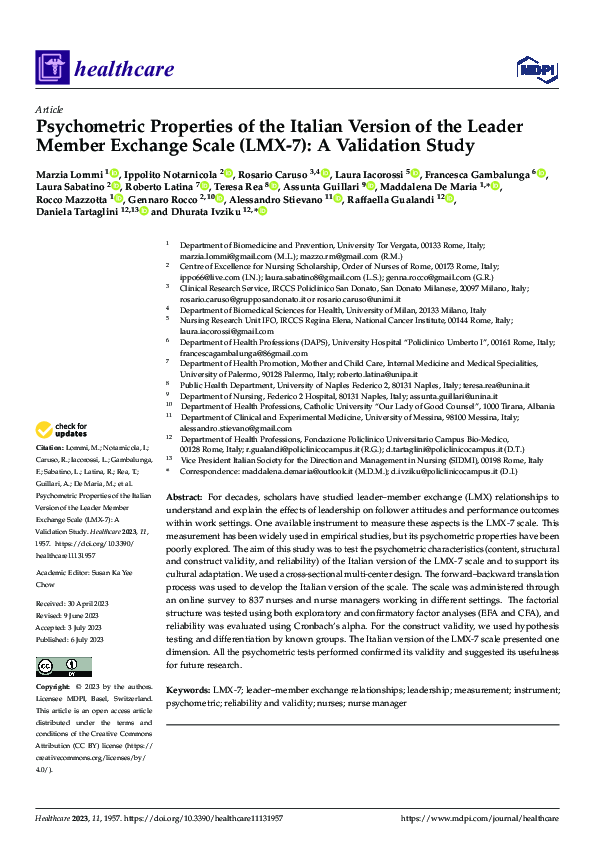 (PDF) Psychometric Properties of the Italian Version of the Leader ...