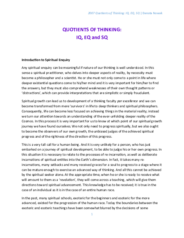 (DOC) QUOTIENTS OF THINKING: IQ, EQ and SQ | Danuta S Nowak - Academia.edu