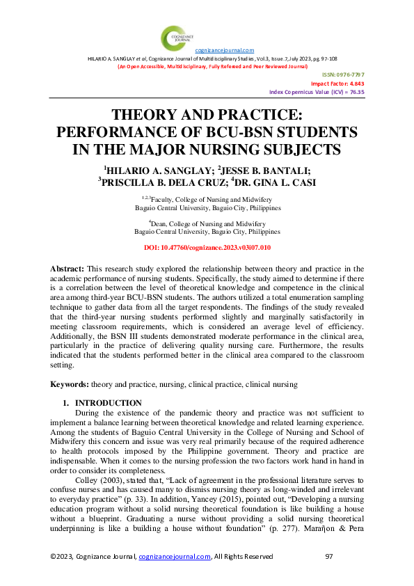 (PDF) Theory and Practice: Performance of Bcu-BSN Students in the Major ...