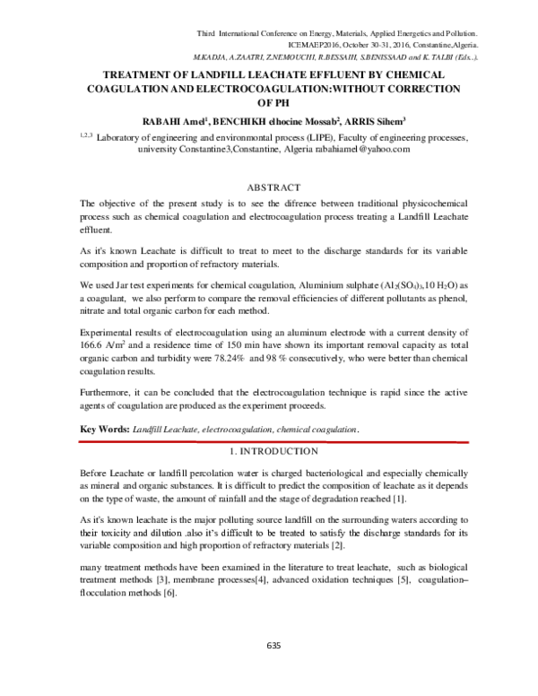 (PDF) Treatment of landfill leachate effluent by chemical coagulation and electrocoagulation ...