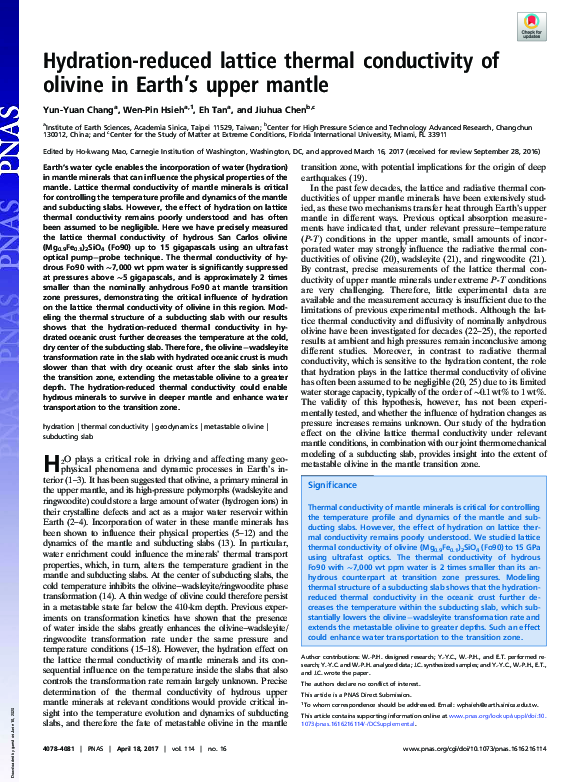 (PDF) Hydration-reduced lattice thermal conductivity of olivine in ...