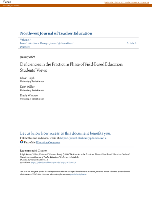 (PDF) Deficiencies in the Practicum Phase of Field-Based Education ...