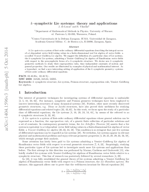 (PDF) k-Symplectic Lie systems: theory and applications