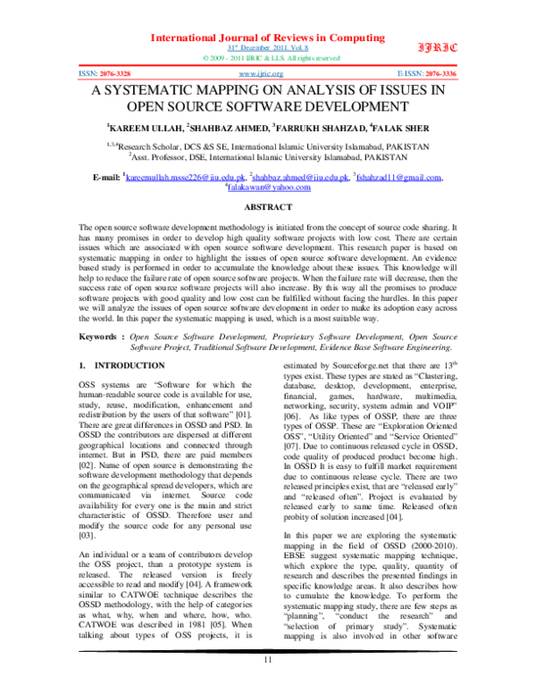 (PDF) A Systematic Mapping on Analysis of Issues in Open Source Software Development