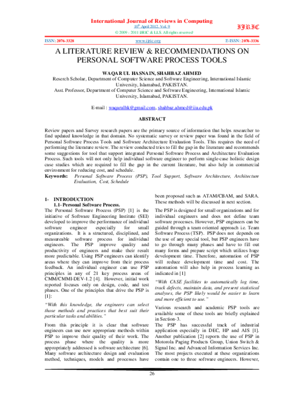 (PDF) A Literature Review & Recommendations on Personal Software ...