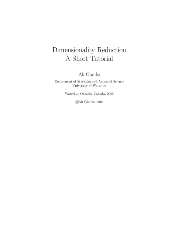 (PDF) Dimensionality Reduction A Short Tutorial