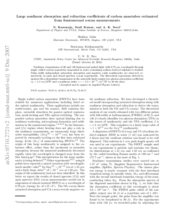 (PDF) Large nonlinear absorption and refraction coefficients of carbon ...